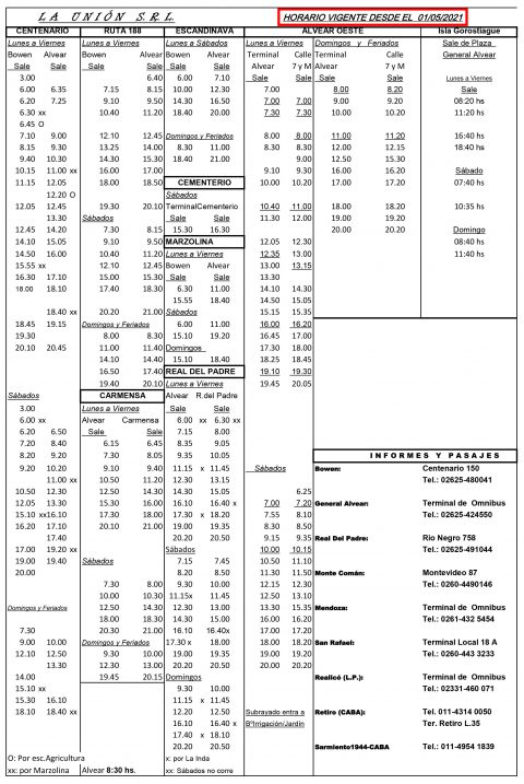 HORARIOS | La Union SRL