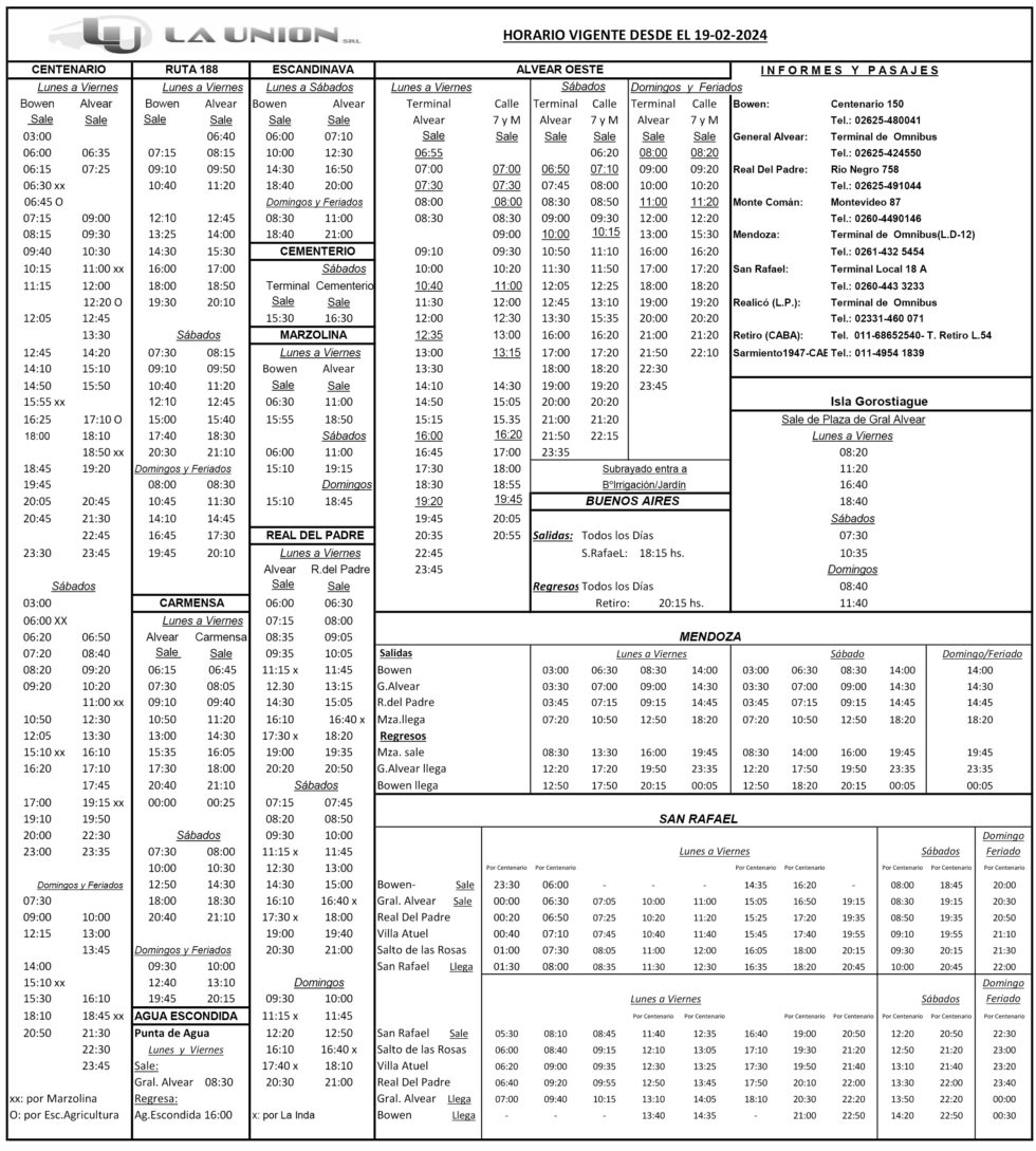 HORARIOS | La Union SRL